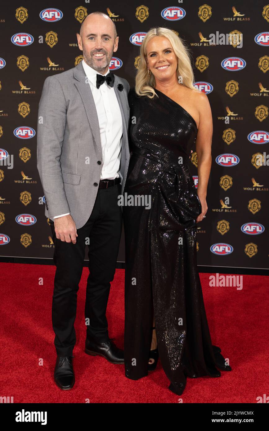 Fremantle Dockers CEO Simon Garlick and his Wife, Lucinda, pose for a photo at the 2021 Brownlow ...