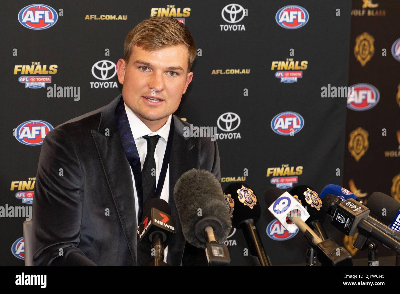 Ollie Wines of the Power talks to the media after being announced as ...