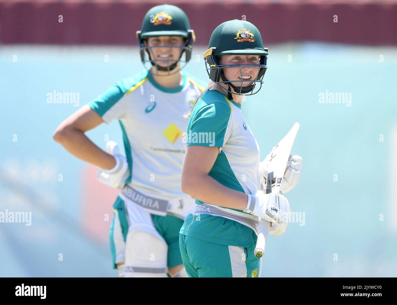 Darcie Brown (right) looks on during an Australian Women's Cricket Team ...