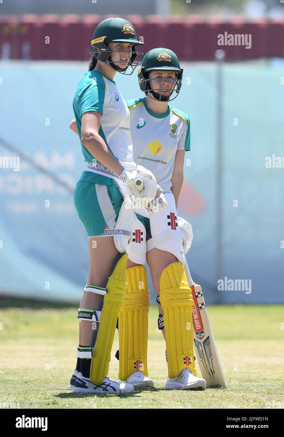 Stella Campbell (left) and Molly Strano look on during an Australian ...