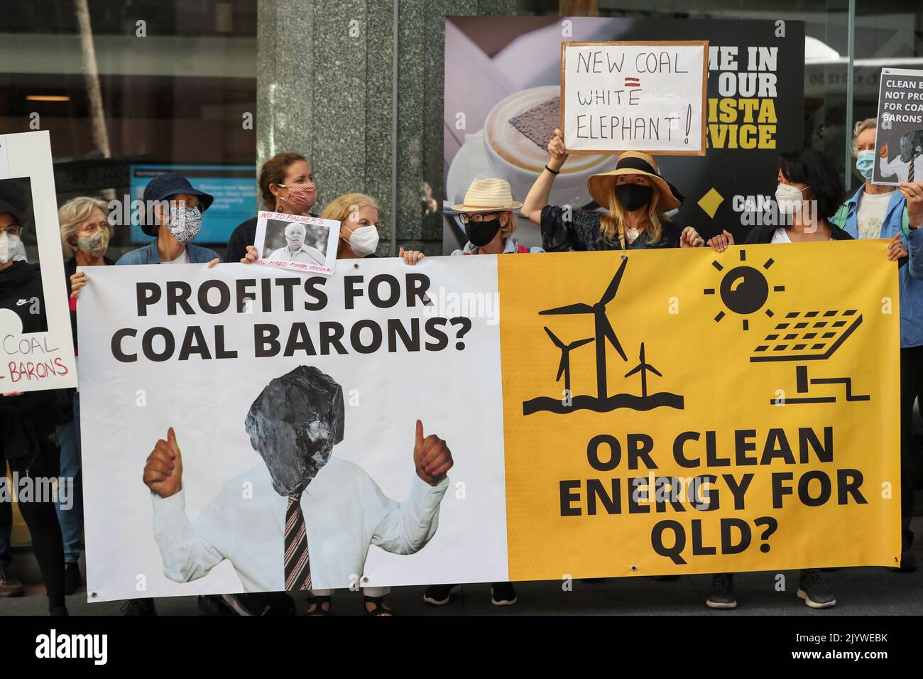Protesters gather during a rally outside Clive Palmer’s Waratah Coal ...