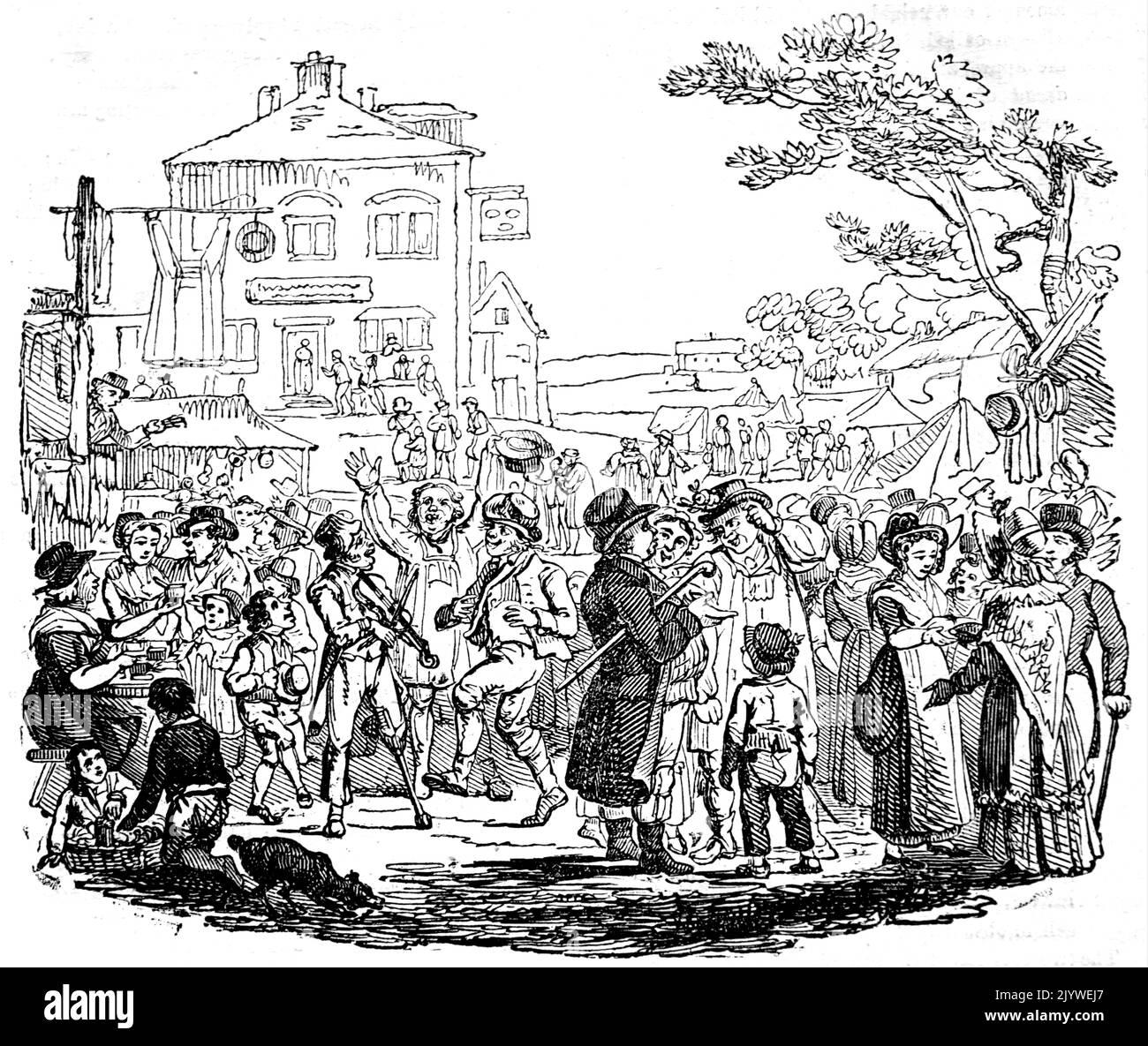 Illustration depicting a statute fair, where servants could be hired by ...