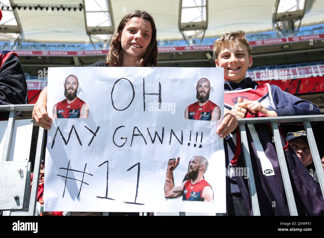 Demons fans are seen during Grand Final Open Training at Optus Stadium ...