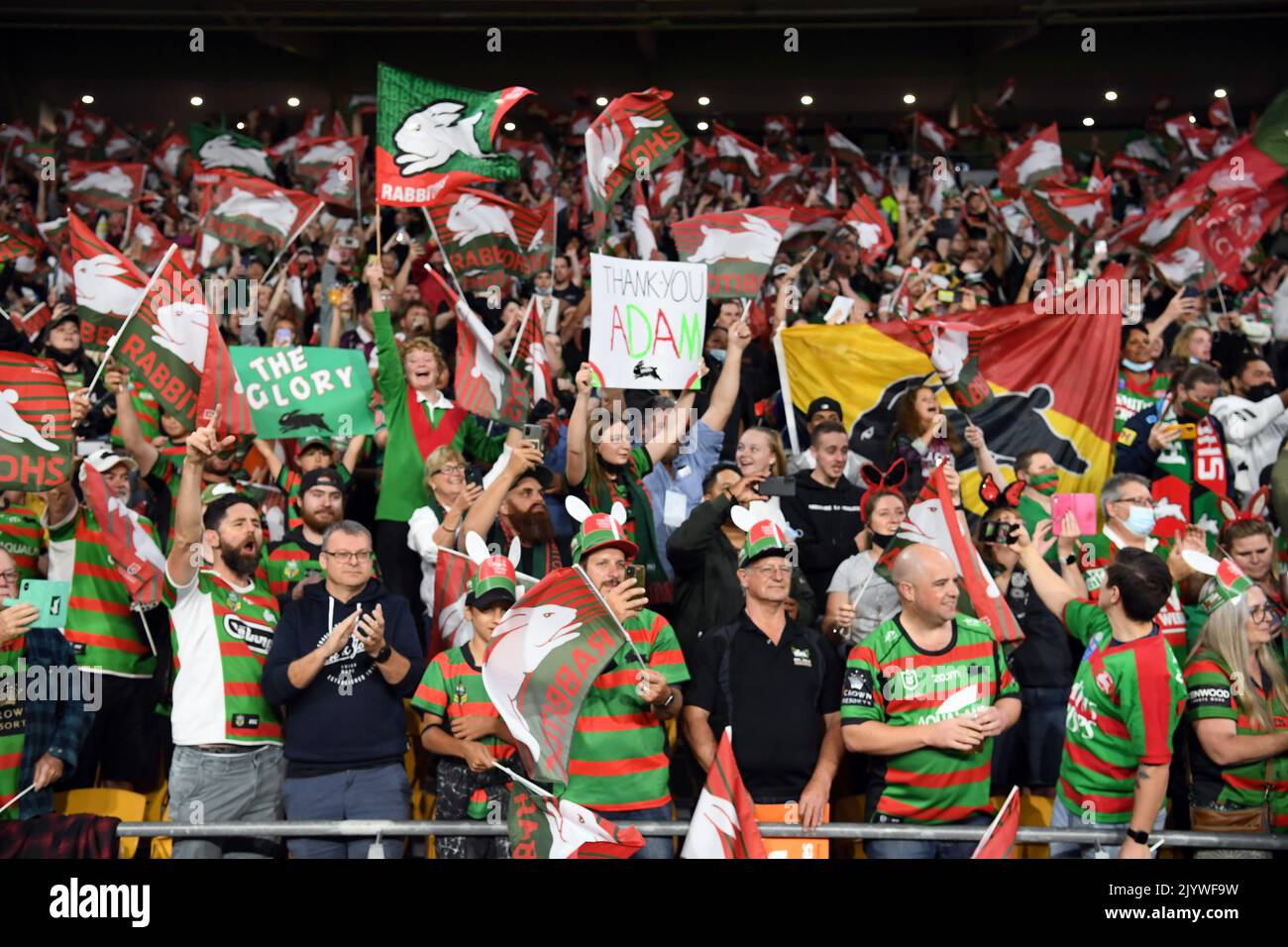 Rabbitohs fans celebrate after the NRL Preliminary Final match between ...