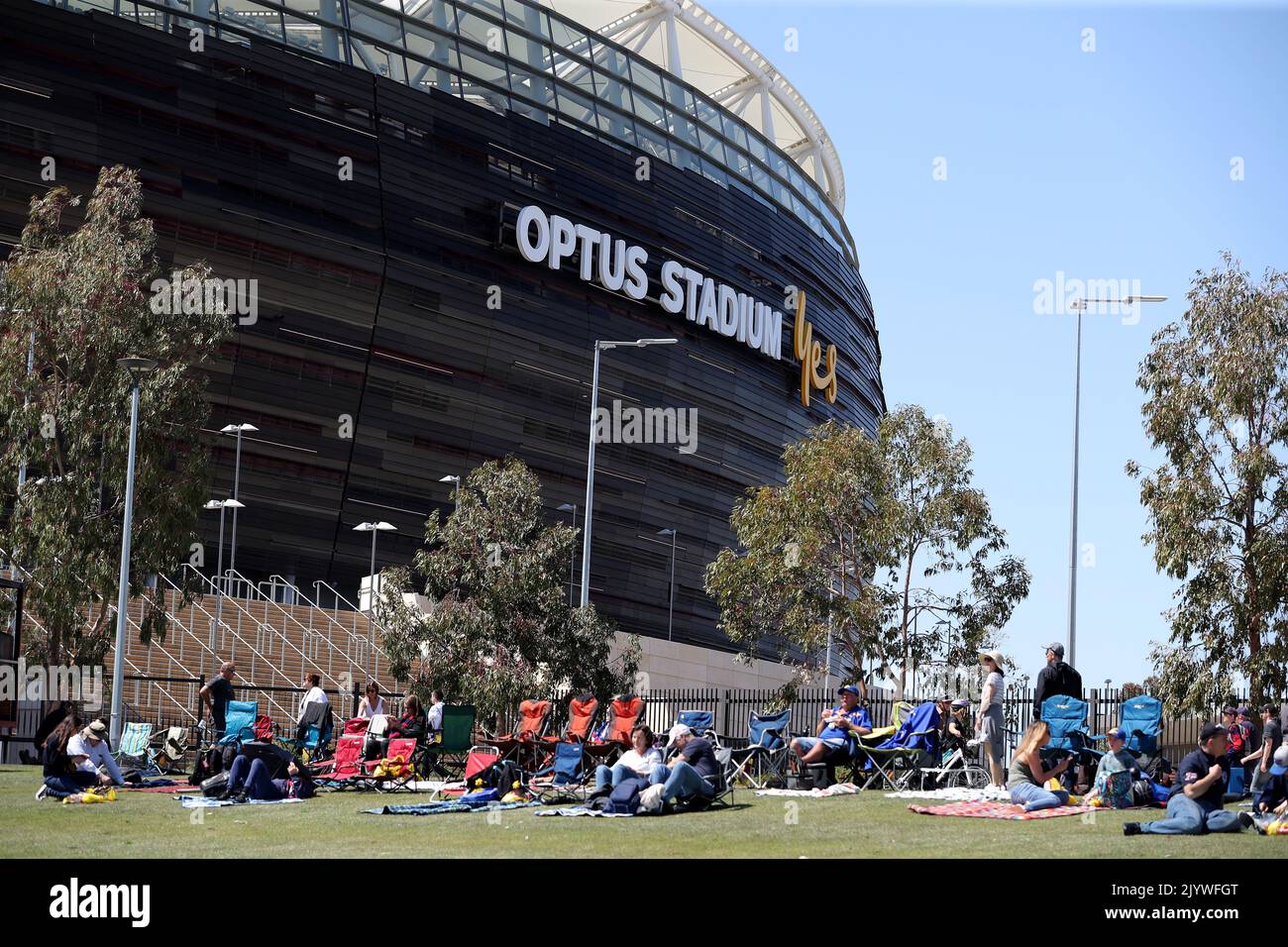 The first fans start arriving at Optus Stadium before the start of the ...