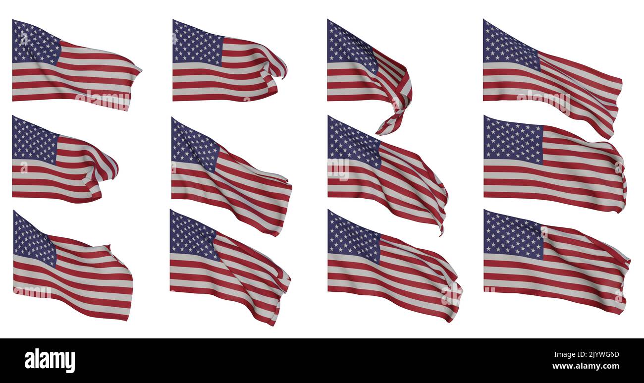 US flag, USA flags collection, Flags of different shaped 12 flag 3d set ...