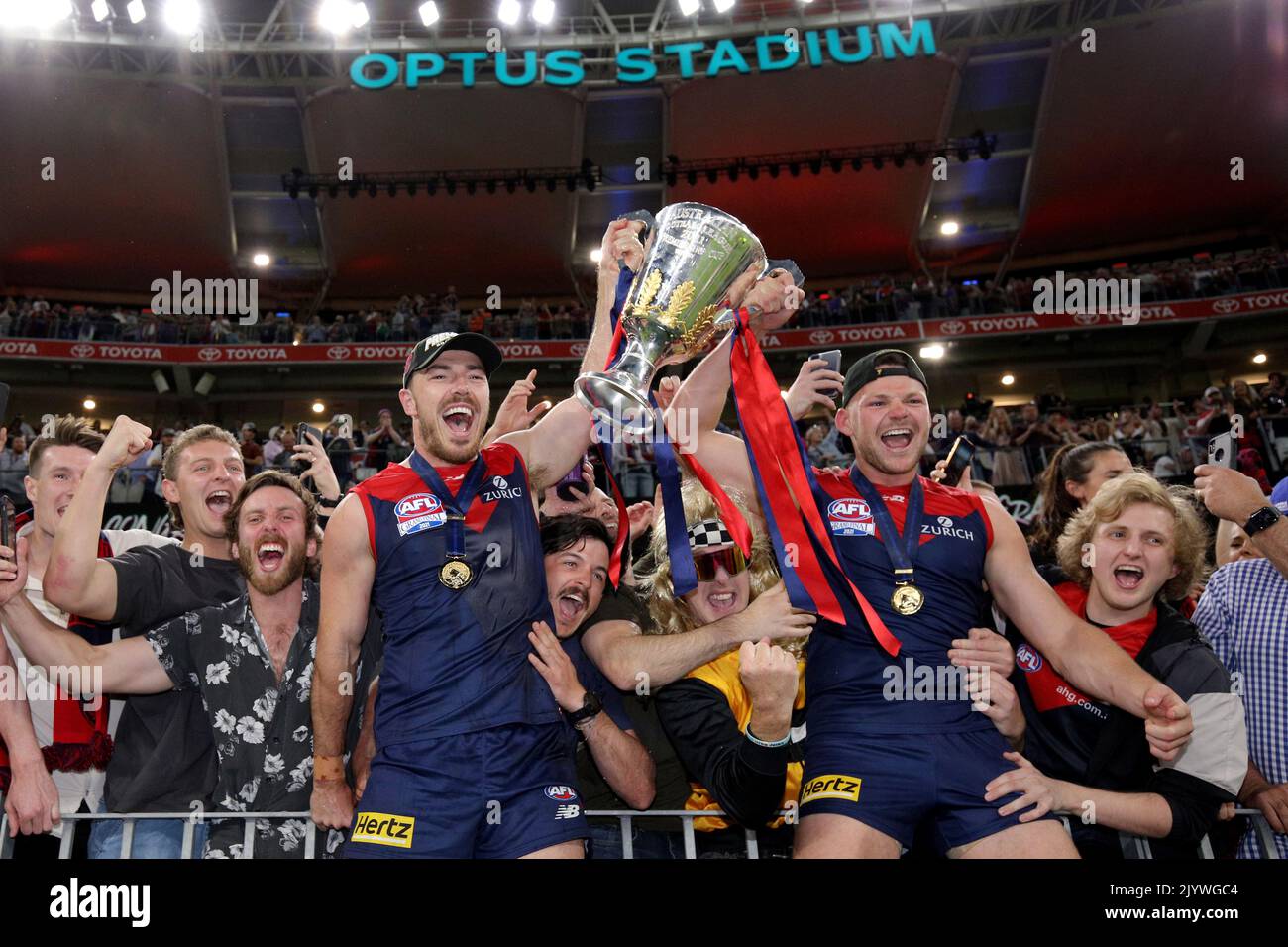 Michael Hibberd and and Steven May of the Demons celebrate after ...