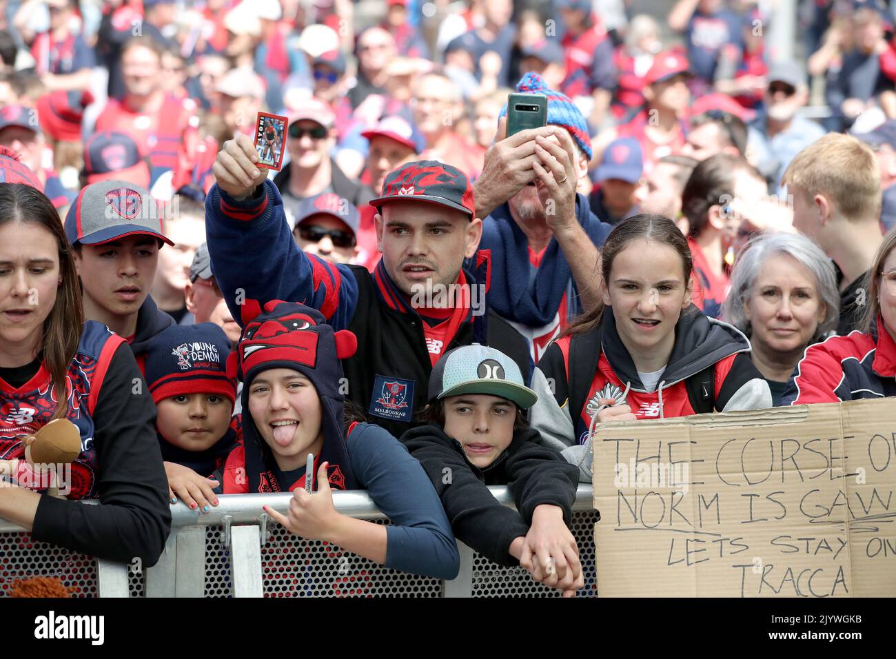 Demons fans are seen during a Grand Final Winners Celebration event at ...
