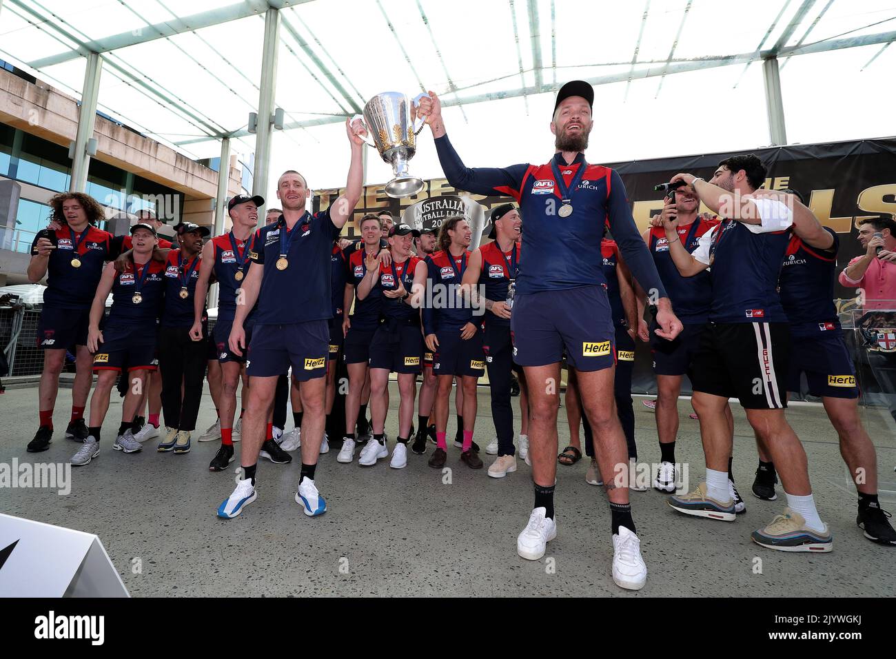 Simon Goodwin, head coach of the Melbourne Demons and captain Max Gawn ...