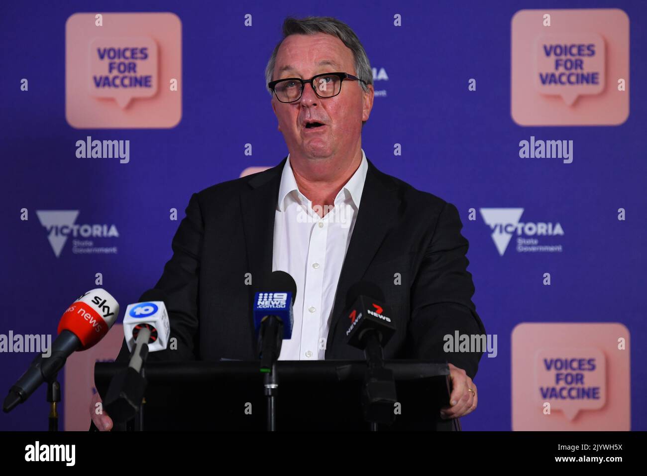 Victorian Health Minister Martin Foley addresses the media during a ...