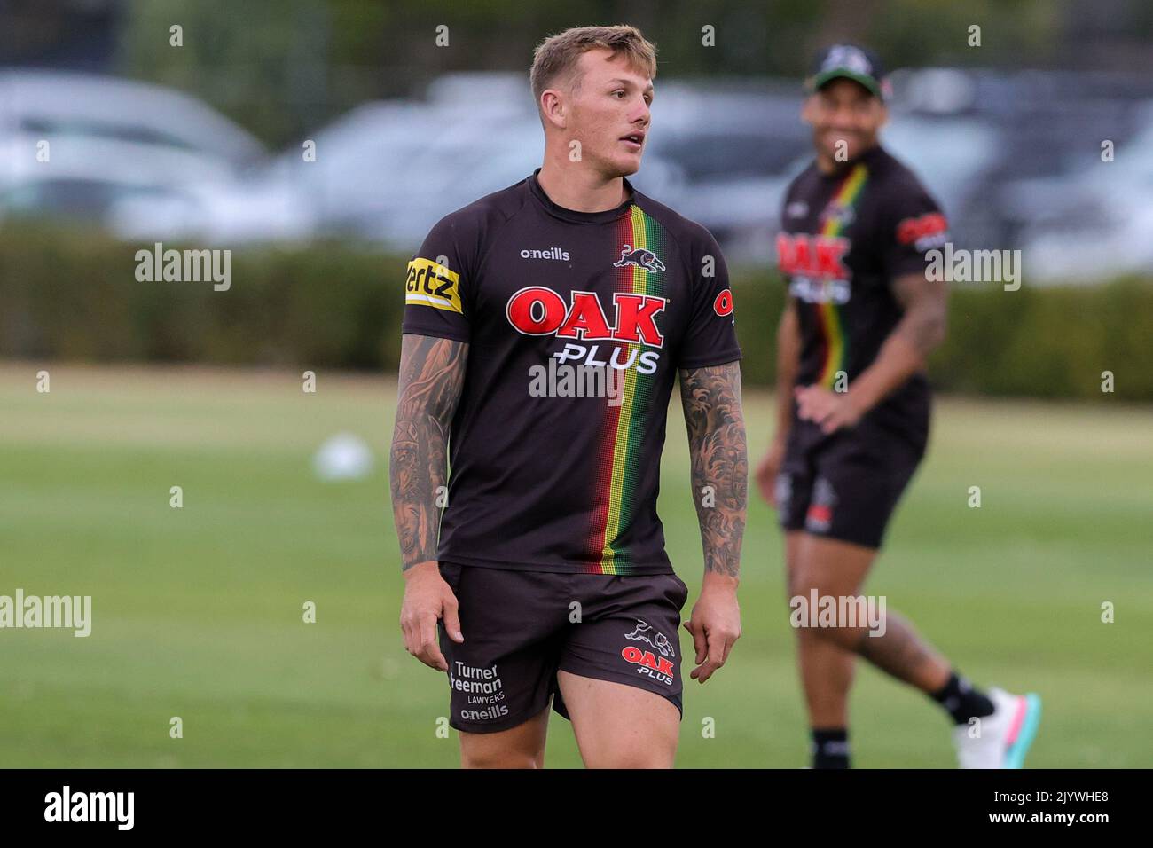 J'maine Hopgood warms up during a Penrith Panthers open training ...