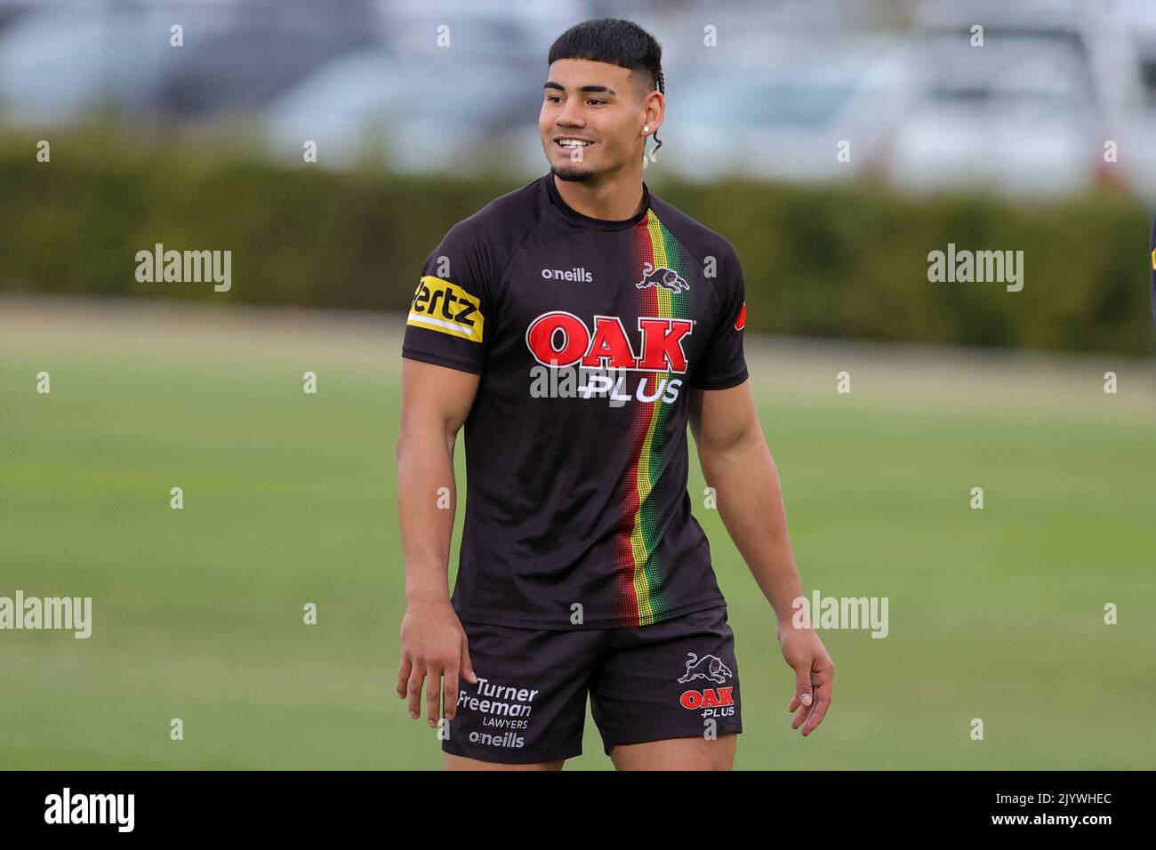 Taylan May warms up during a Penrith Panthers open training session at ...