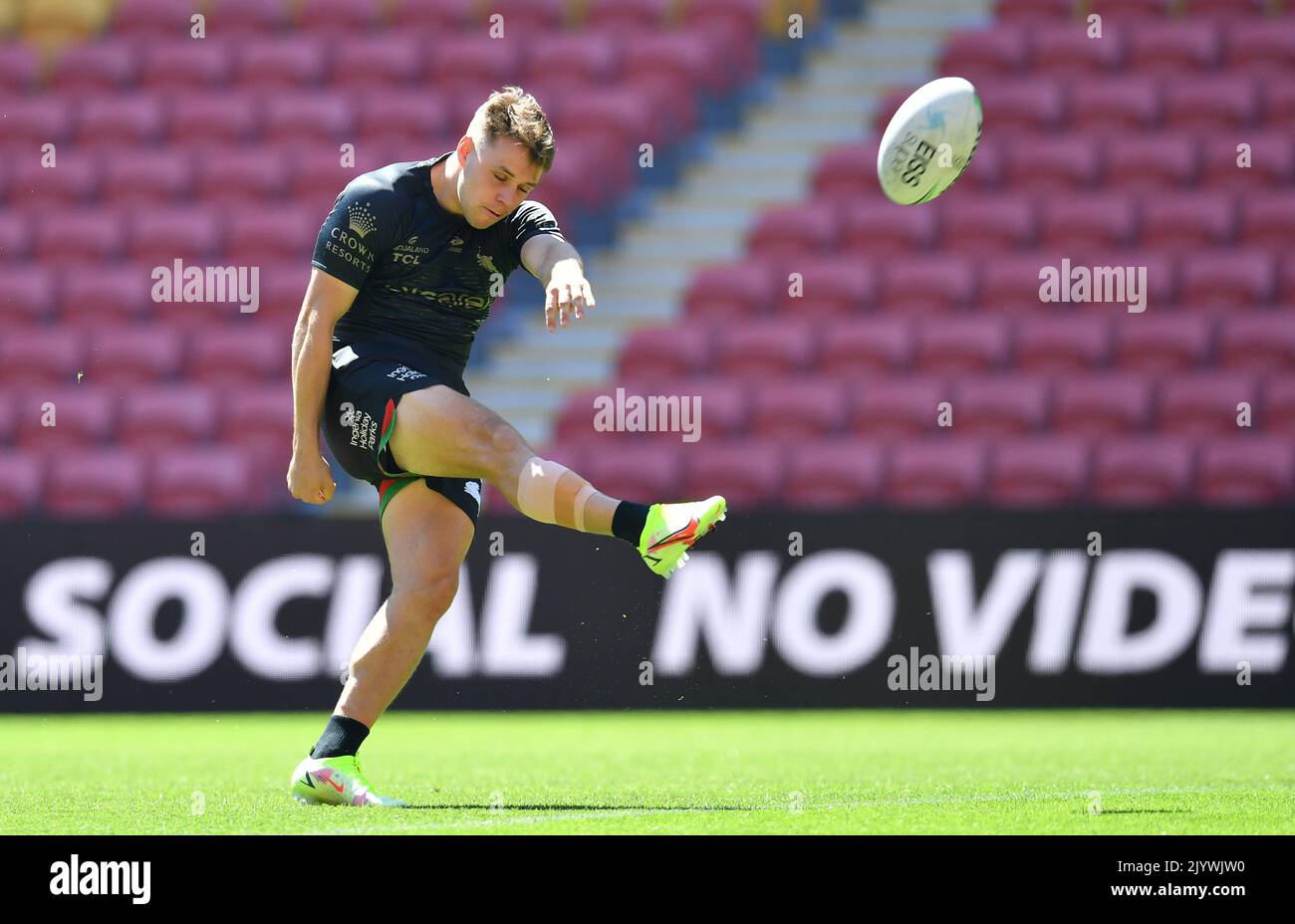Blake Taaffe kicks during the South Sydney Rabbitohs Captain’s Run ...