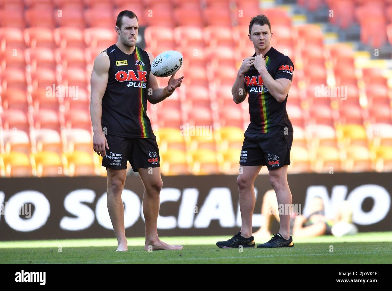 Isaah Yeo (left) and Dylan Edwards (right) are seen during the Penrith ...
