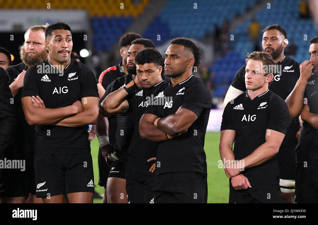 All Blacks players are seen after South Africa defeated New Zealand ...