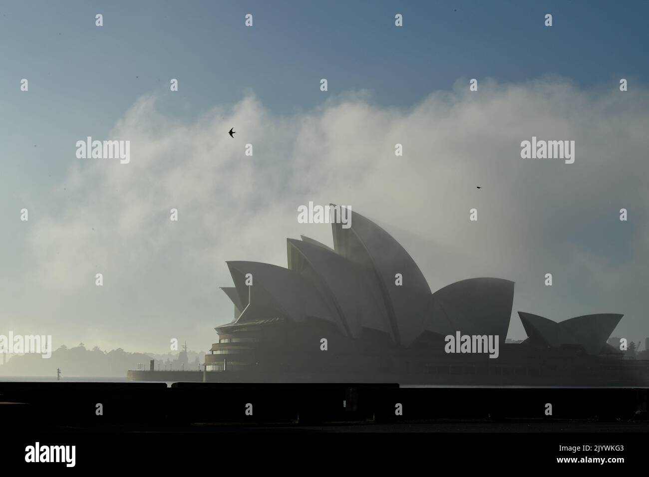 Morning fog lifts over the Sydney Opera House in Sydney, Sunday ...