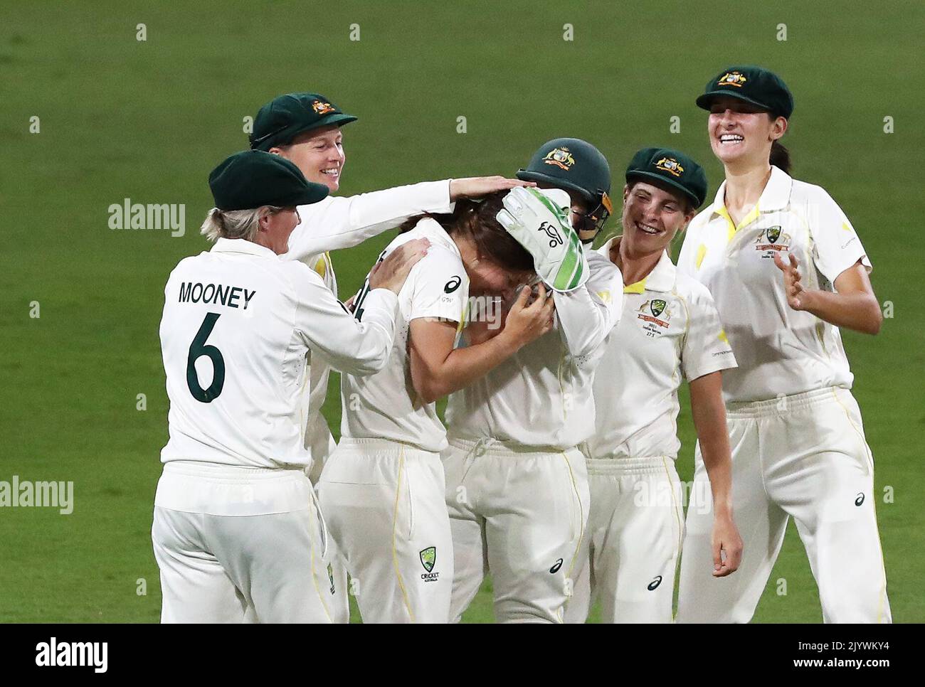 Australia's Georgia Wareham celebrates her first test wicket of India's ...