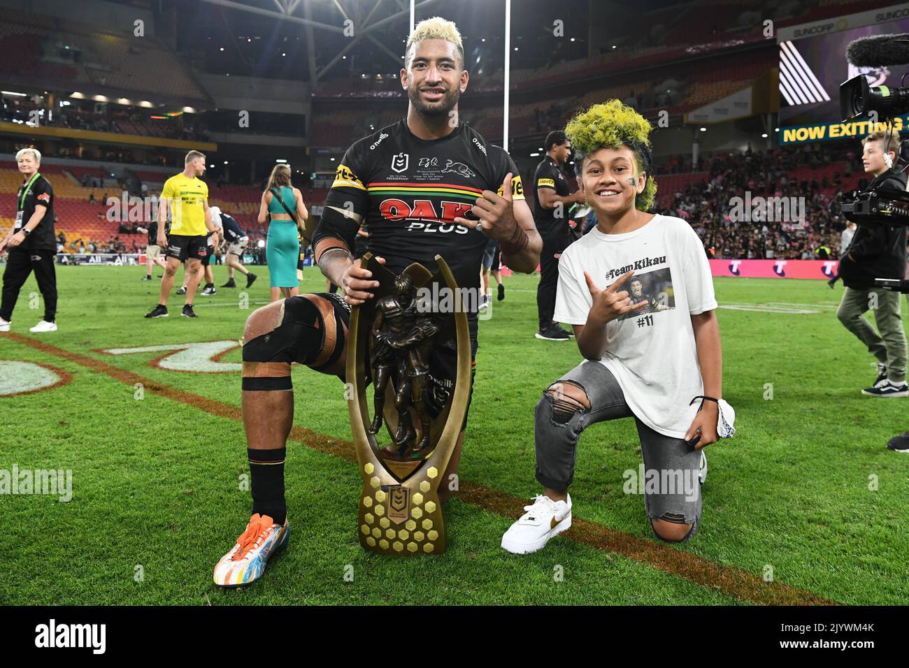 Panthers Viliame Kikau celebrates with the trophy after winning the NRL ...