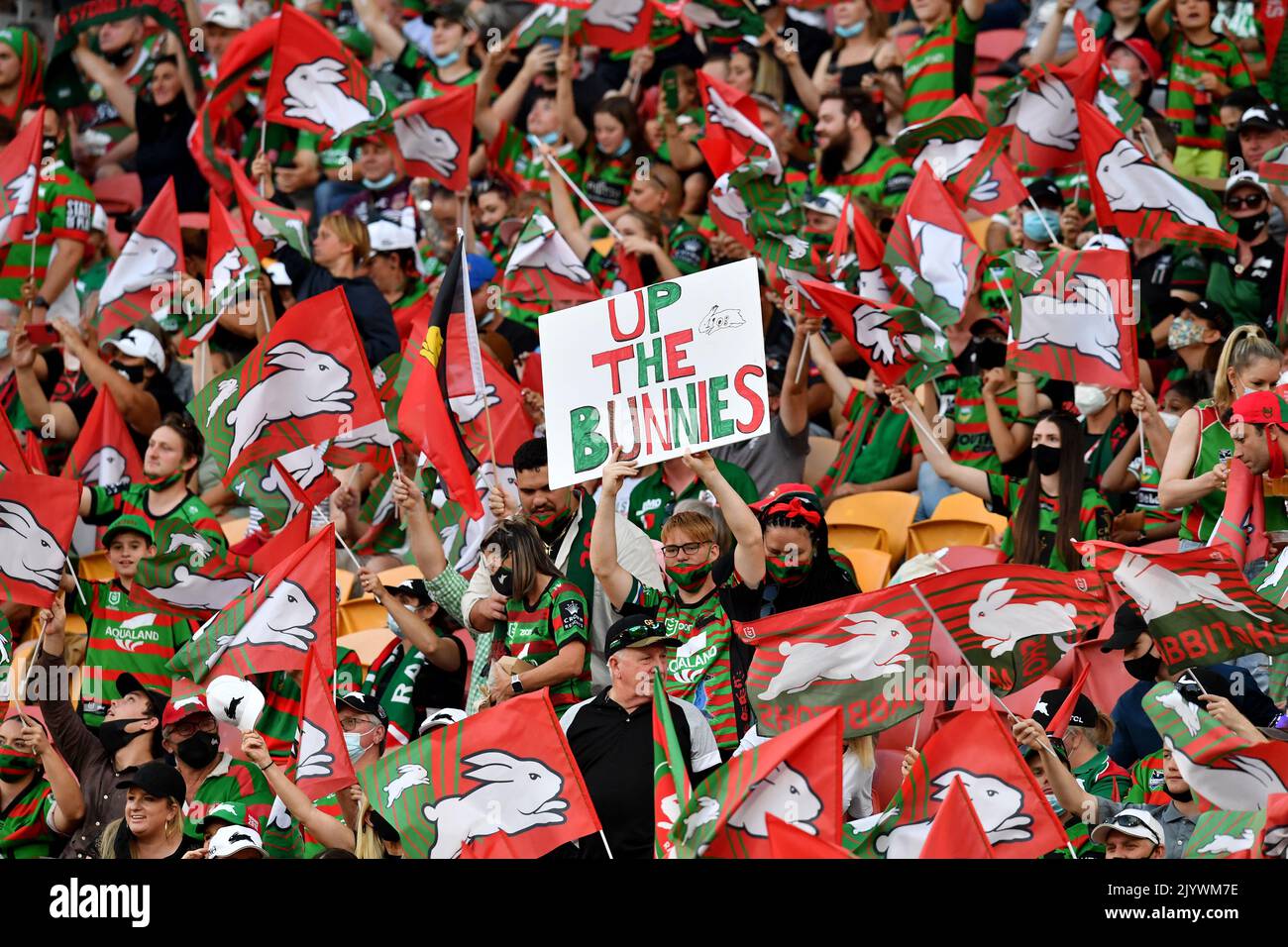 Rabbitohs fans are seen during the NRL Grand Final between the Penrith ...