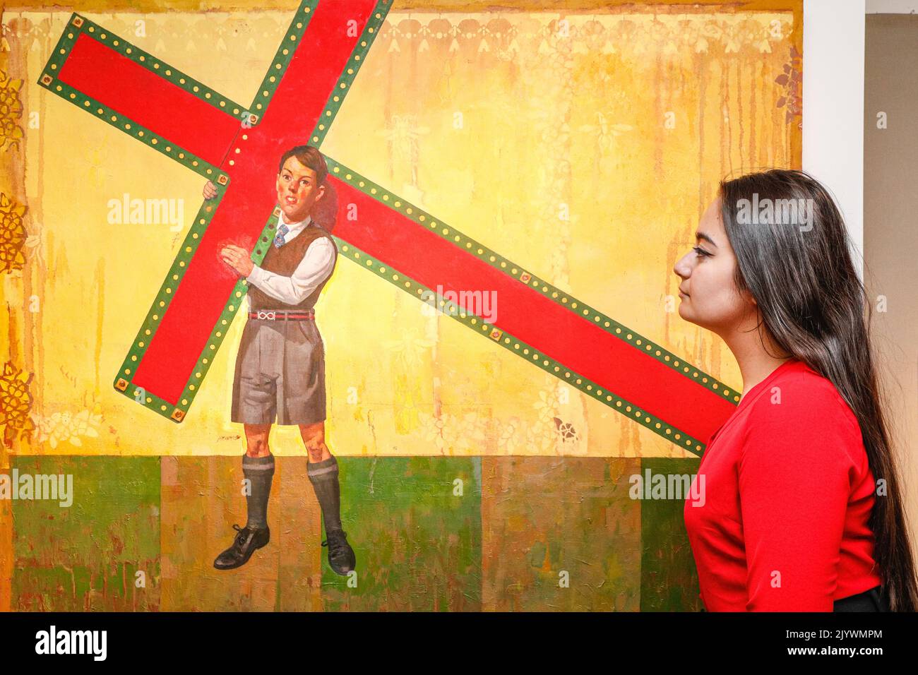 London, UK. 08th Sep, 2022. Staff pose with 'Le Beau Mensonge', oil on ...