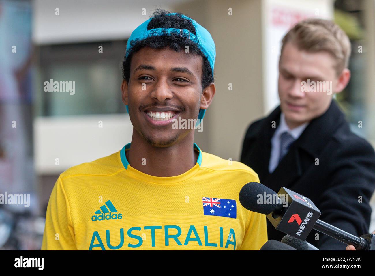 AFL Final pitch invader Abra Bol (22) leaves the Magistrates Court in ...