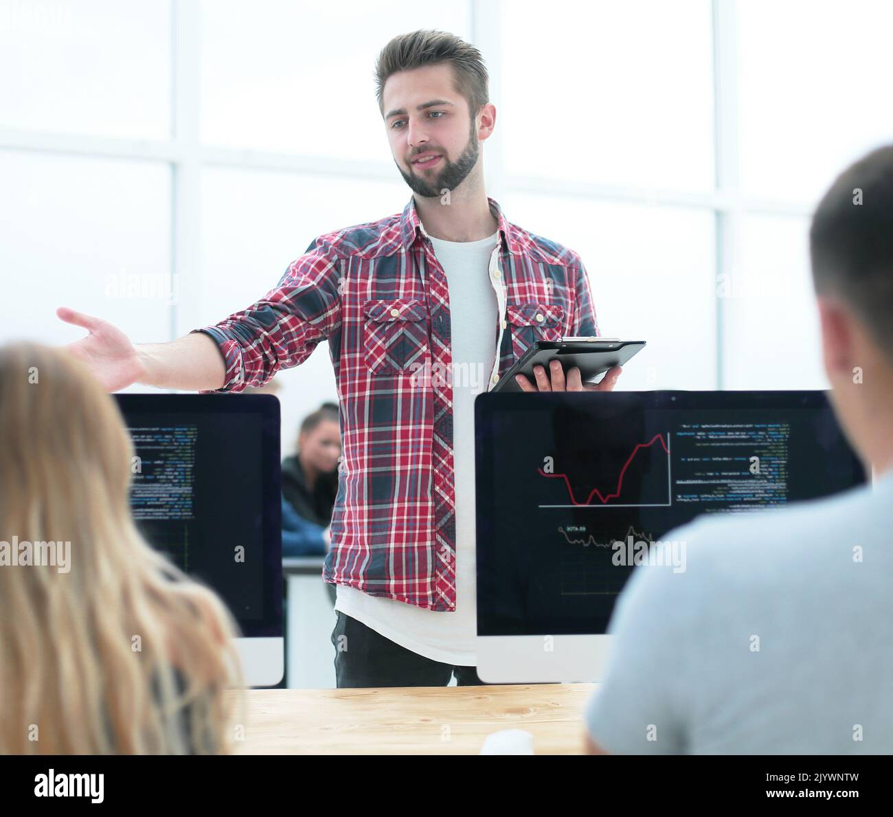 group of employees at the workplace in the office Stock Photo - Alamy