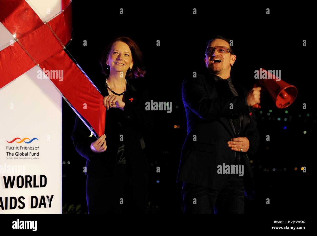 Australian Prime Minister Julia Gillard and Irish singer Bono launch ...