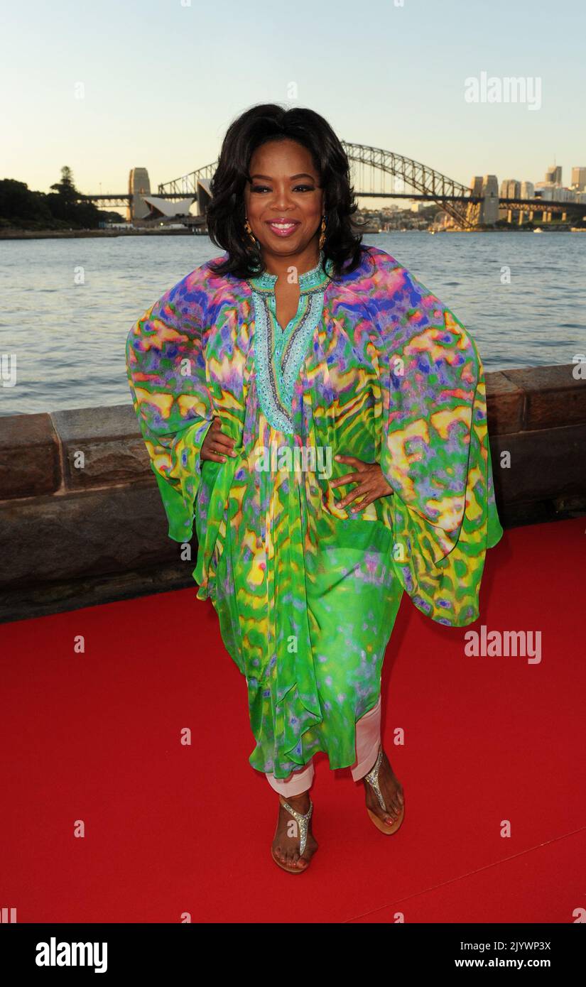 American talkshow host Oprah Winfrey poses for photographs in front of ...