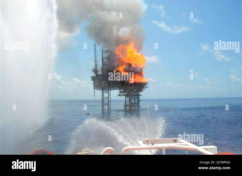 Supplied image of the West Atlas rig and Montara Well head platform on ...