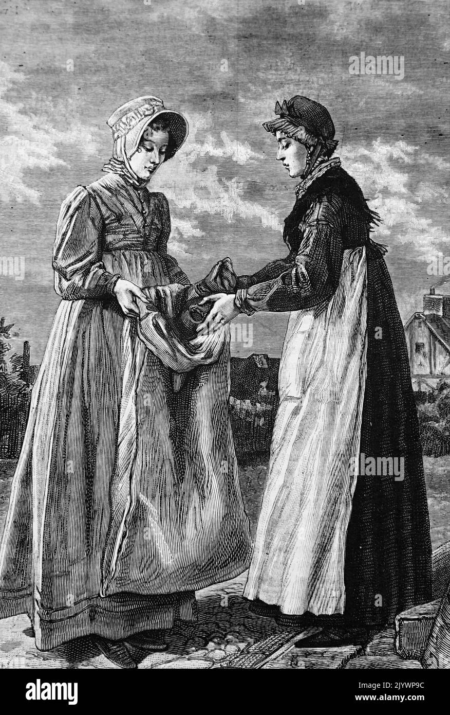 Illustration depicting a trade between two women. Dated 19th Century ...