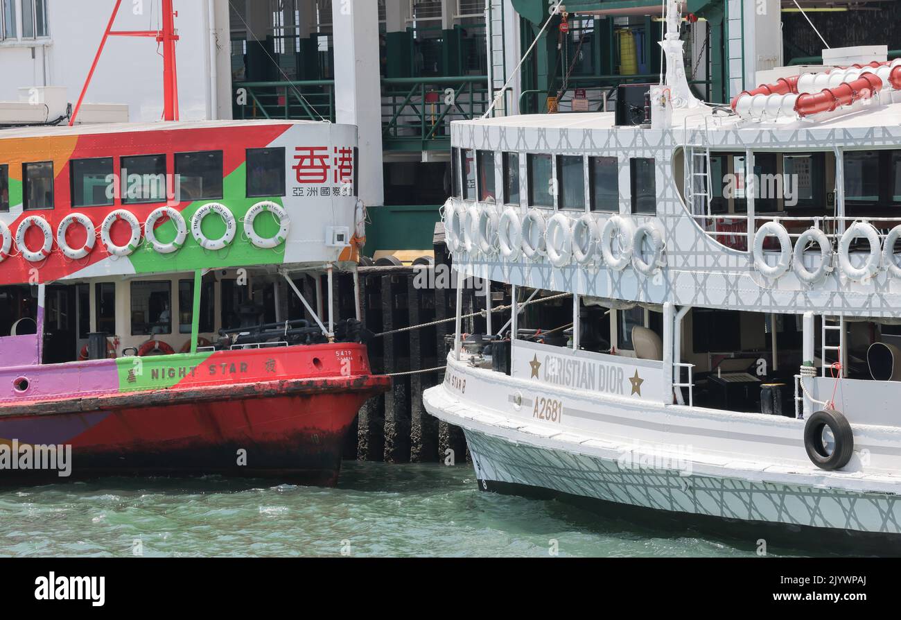 A Star Ferry at the Tsim Sha Tsui Star Ferry pier. This picture shows the SOLAR STAR Star Ferry ...