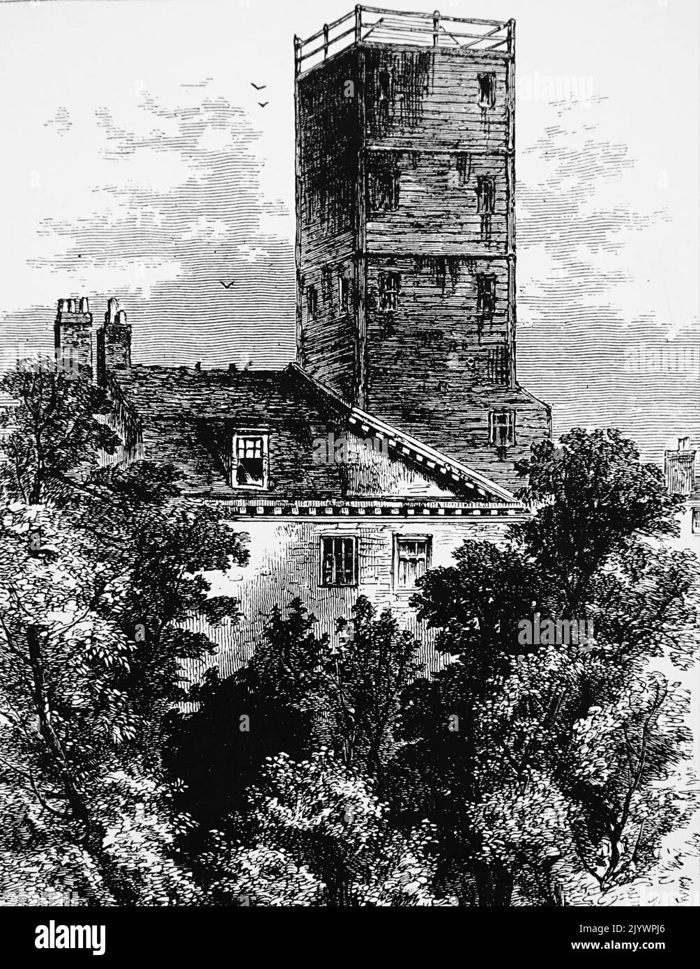 Illustration depicting a telegraph tower, West Square, Lambeth. Dated ...