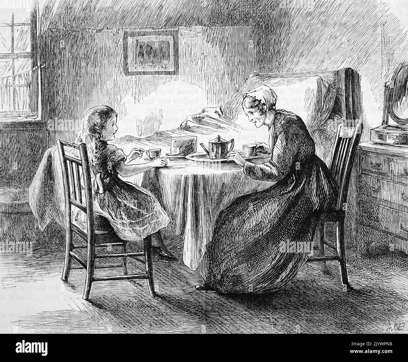 Illustration depicting a mother and child having breakfast in their bed ... Illustration depicting a mother and child having breakfast in their bed ...