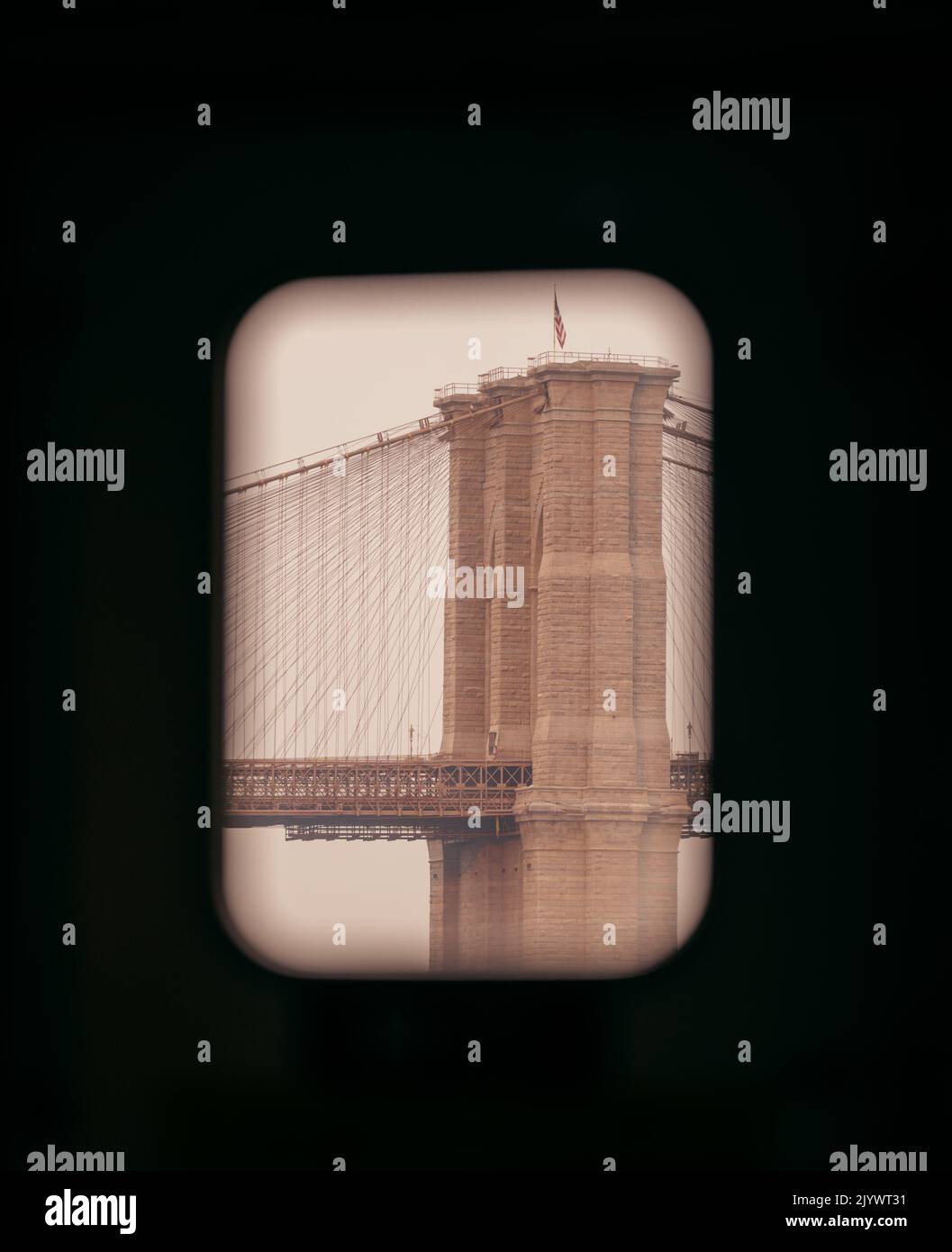 boat window overlooking brooklyn bridge in new york Stock Photo - Alamy