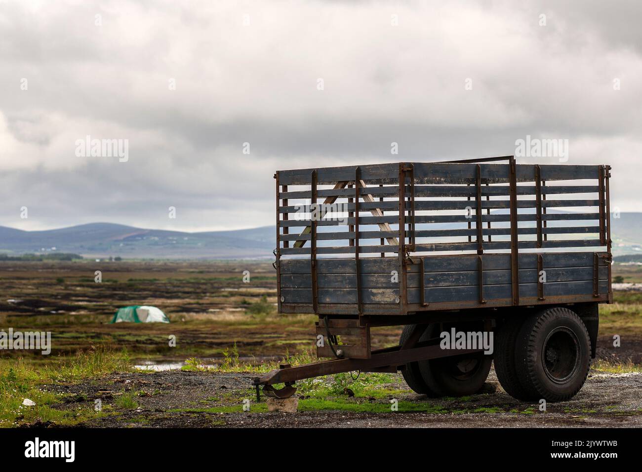 An abandoned trailer at Bangor Erris bog. The trailer was used to ...