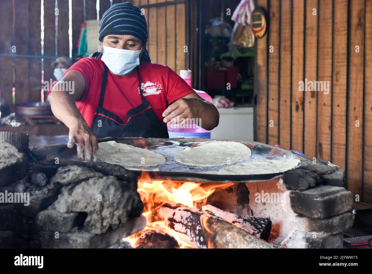 Woman cooking Tlayudas on an wood-fire, Oaxaca México Stock Photo - Alamy