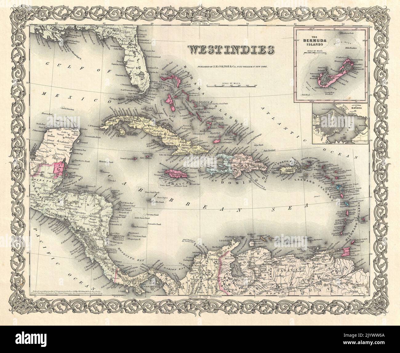 1855 first edition example of Colton's map of the West Indies. Centered ...