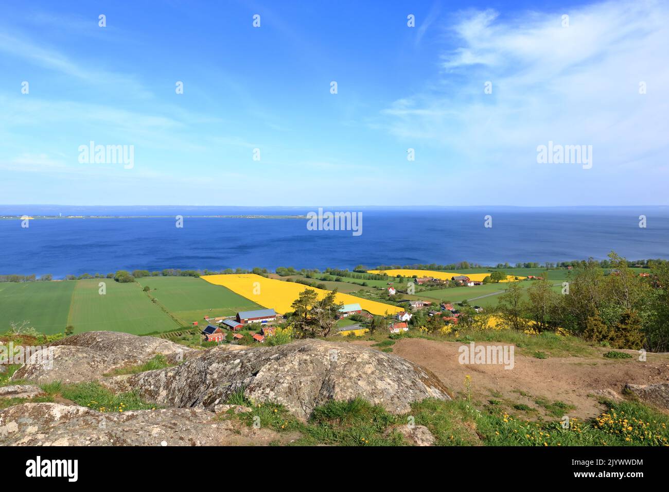Sweden, Lake Vattern Area, Uppgranna, high angle countryside view from ...