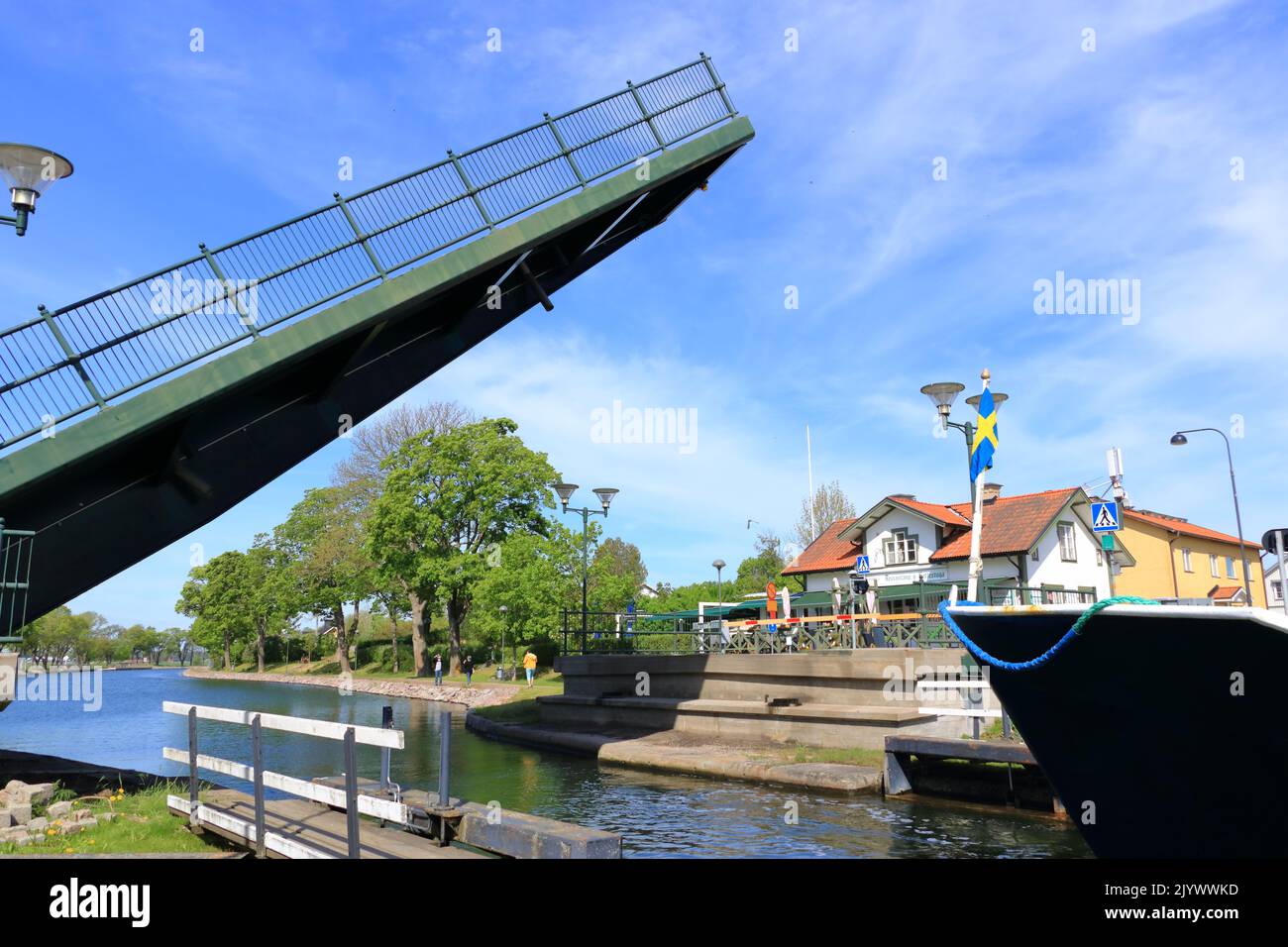 May 24 2022 - Linkoping, Berg in Sweden: lock of a ship in the lock ...