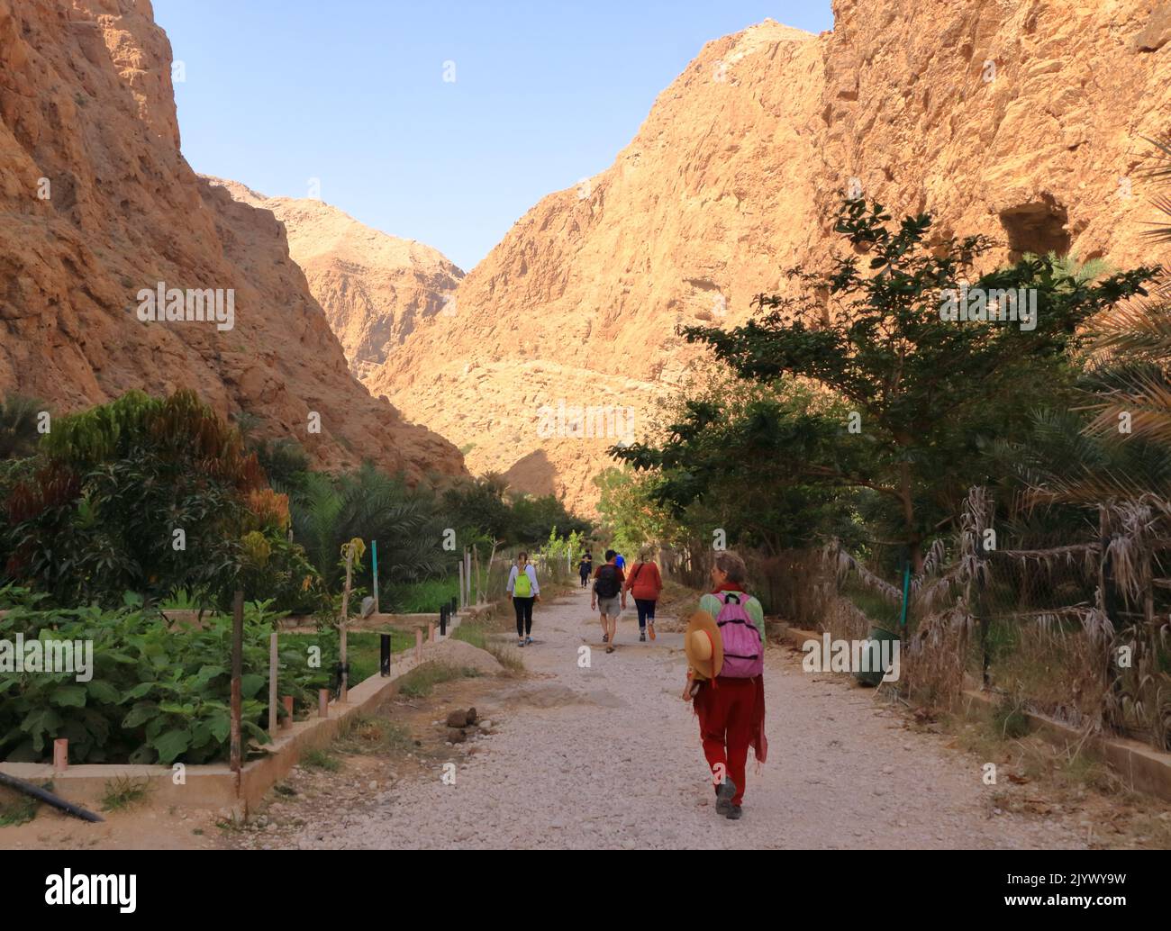 March 22 2022 - Wadi Shab, Tiwi, Oman: The people enjoy the nature in ...