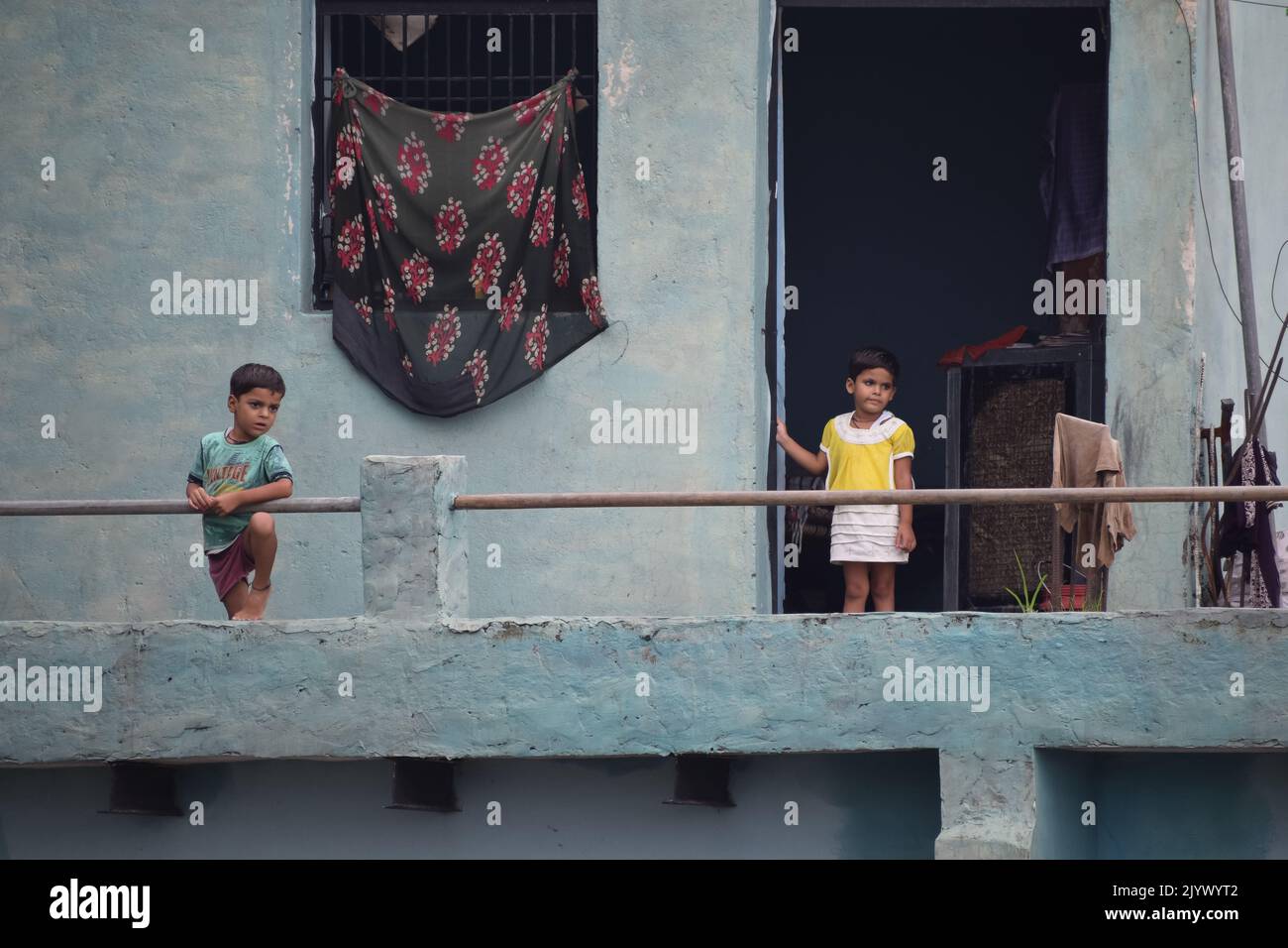 Kids playing near the handrails Stock Photo - Alamy