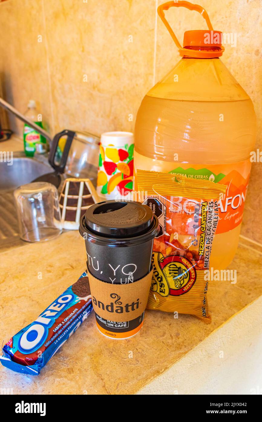 Playa del Carmen Mexico 10. August 2021 Coffee to go cup of black ...