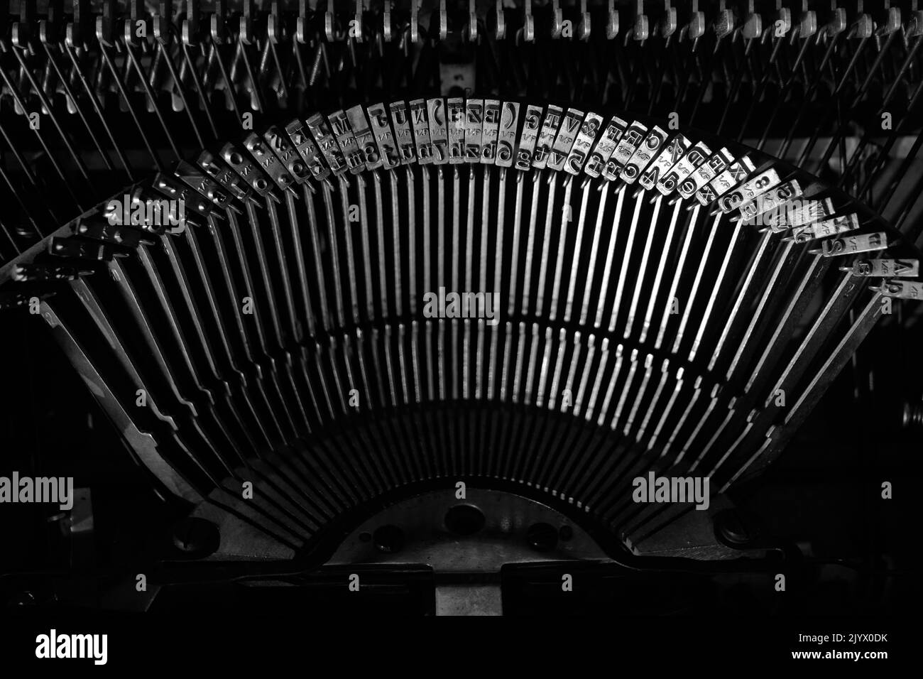 Mechanical hammers with alphabet for typing old typewriter Stock Photo ...