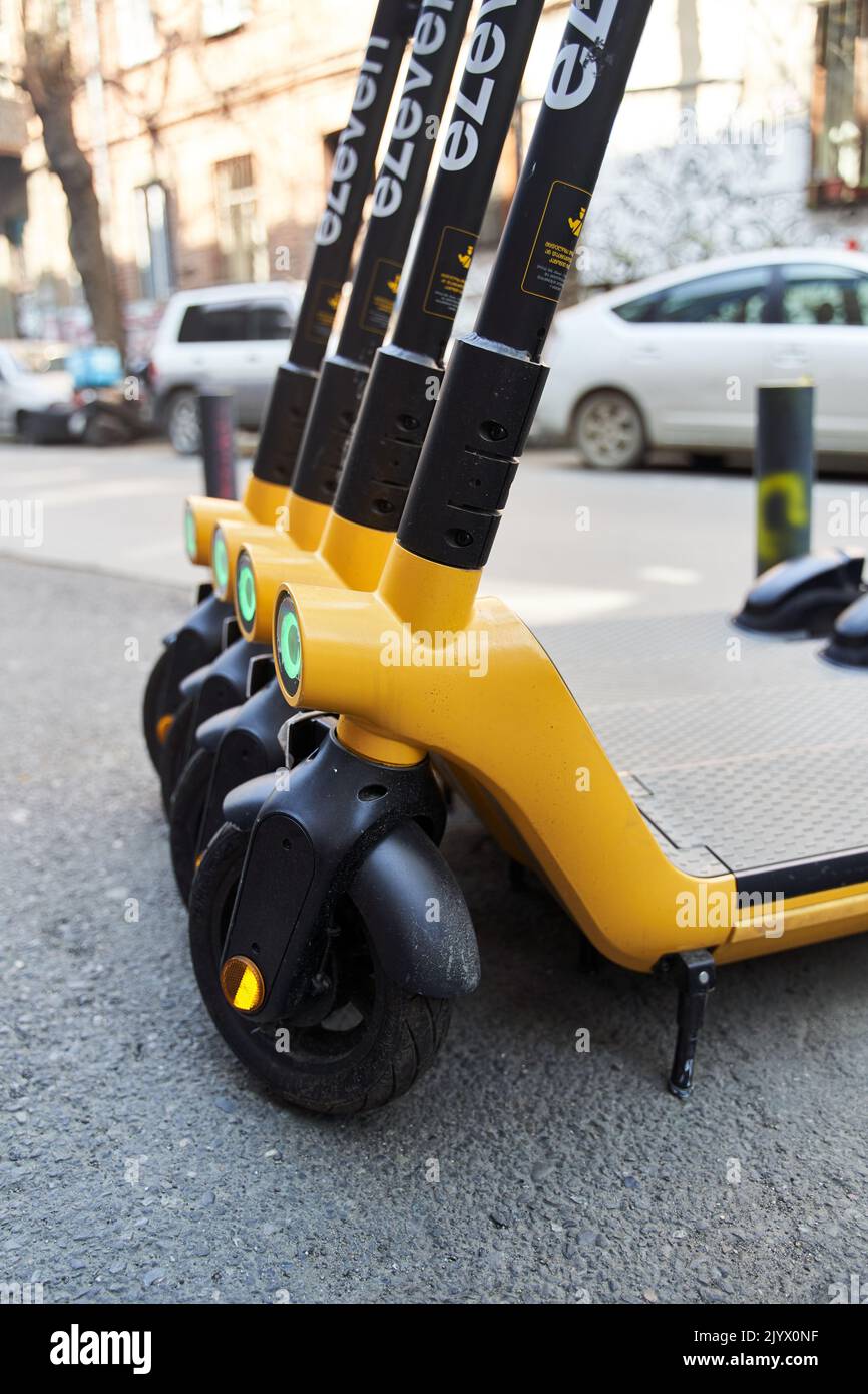 Batumi, Georgia - 04.11.2021: Electric scooters for rental . Vehicle ...