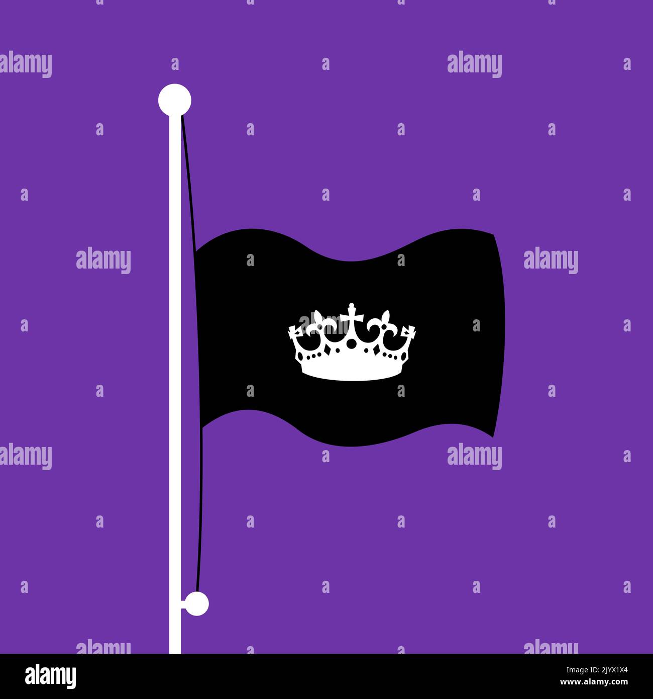 Death of queen or king - black flag with crown on flagpost as symbol of ...