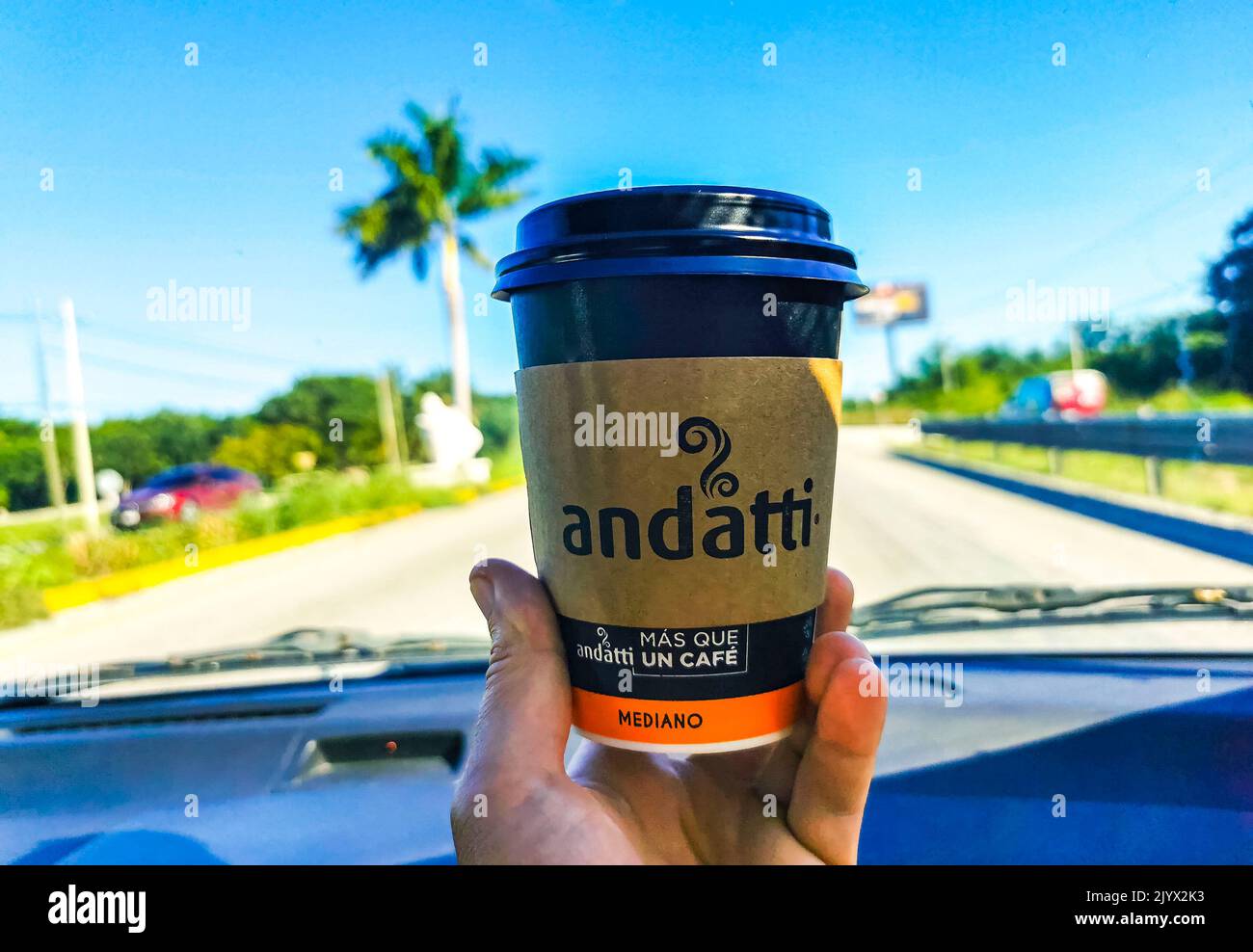 Cancun Mexico 13. January 2022 Mexican andatti coffee holding in the ...