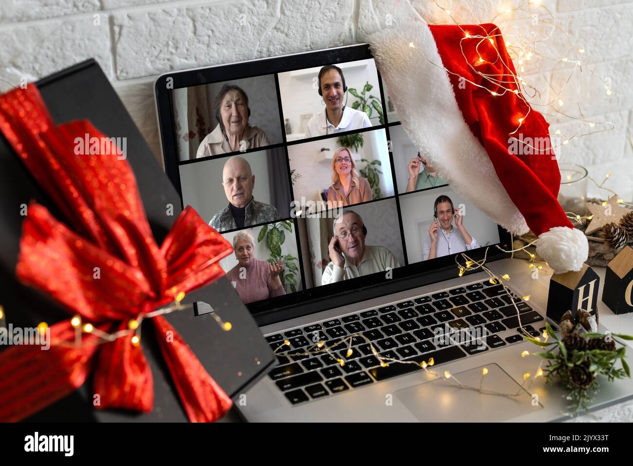 Family online video conference, christmas greetings. Virtual call ...