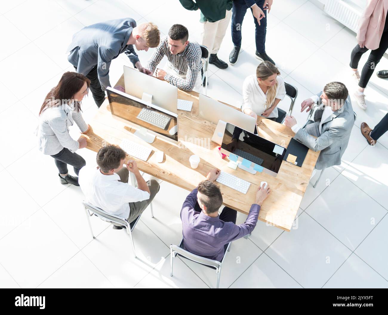 top view. business team operates in a modern office Stock Photo - Alamy