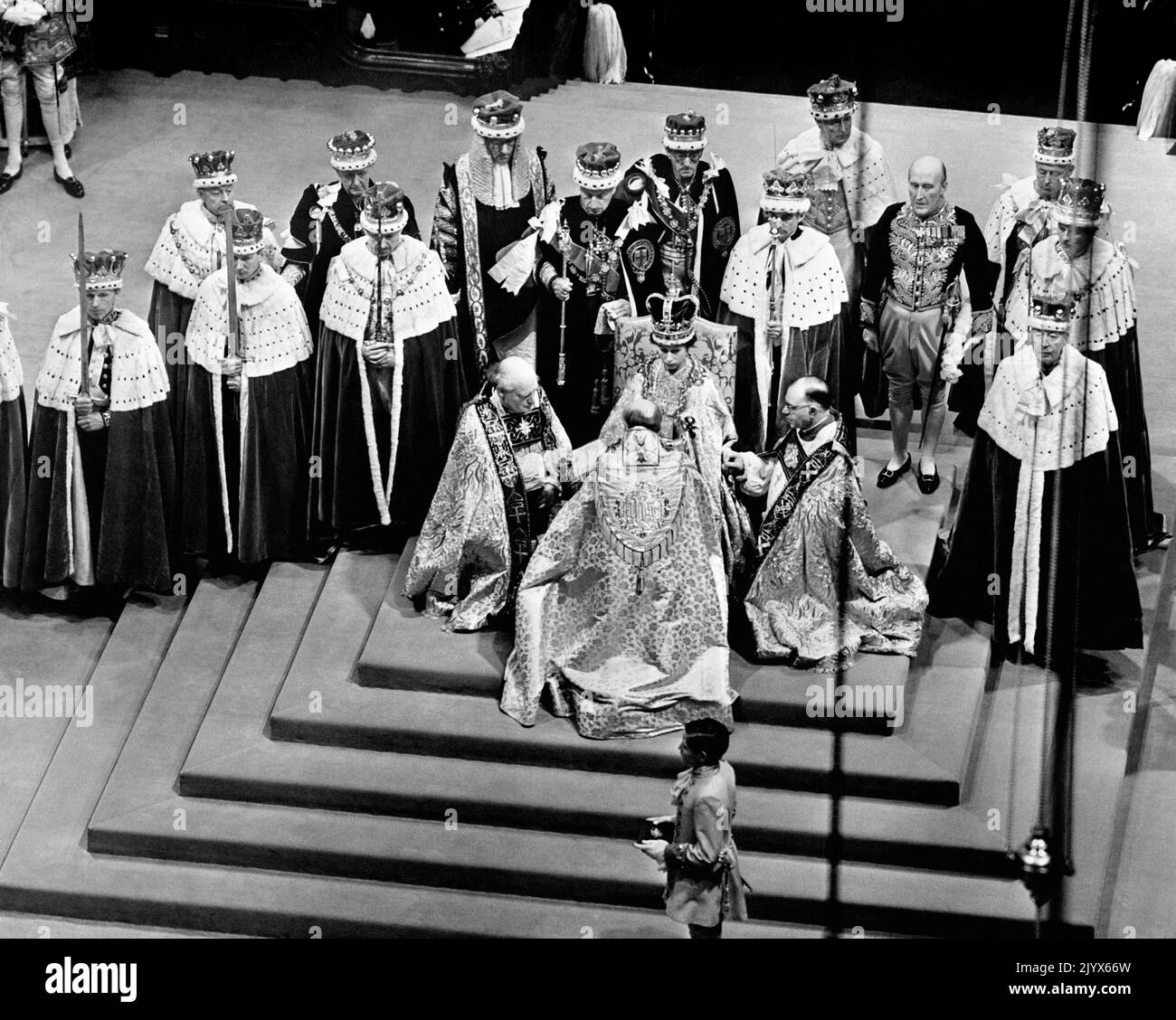 File photo dated 02/06/1953 of Queen Elizabeth II on the throne as ...