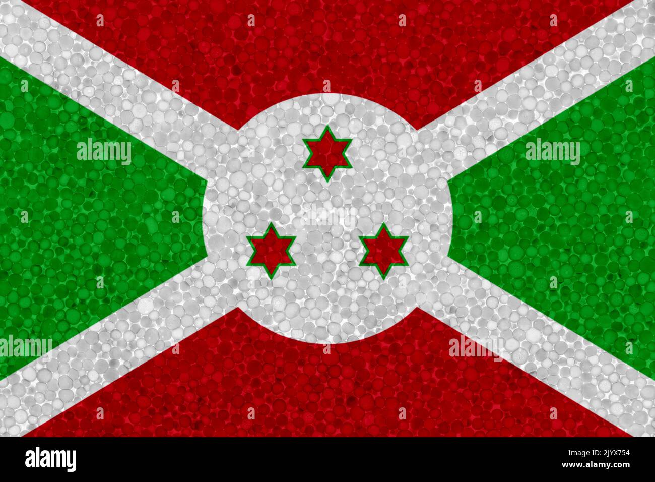 Flag of Burundi on styrofoam texture. national flag painted on the ...